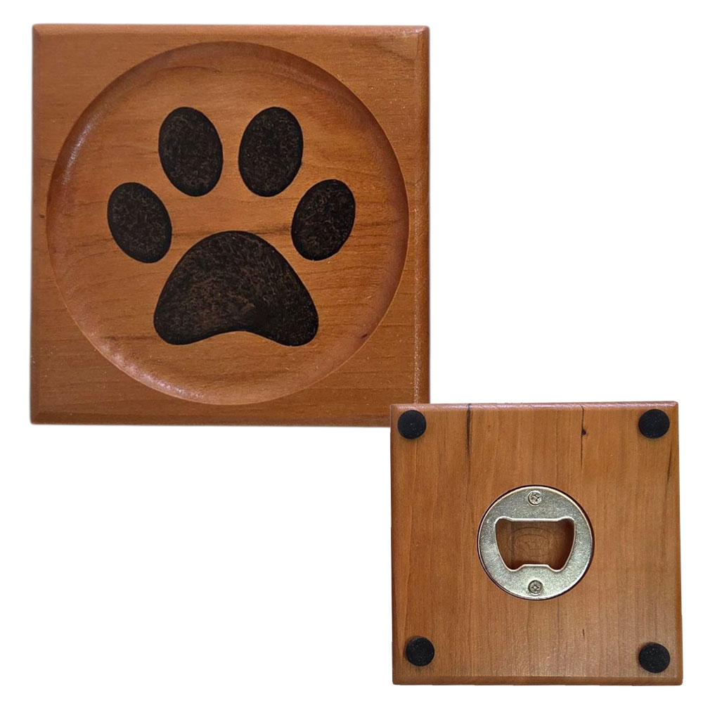 Solid Cherry Dog Paw Coaster with Bottle Opener - Moon Dawgs Nashville